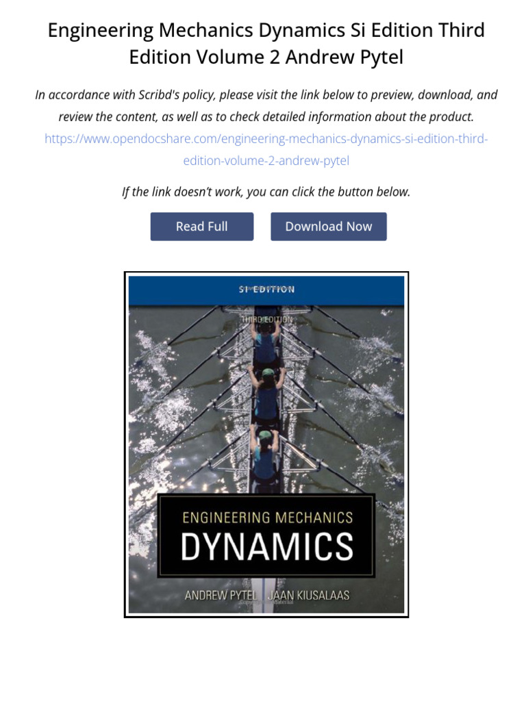 Engineering Mechanics Dynamics SI Edition Third Edition Volume 2 Andrew ...