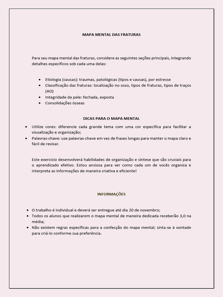1. Instruções Trabalho - Mapa Mental Fraturas | PDF