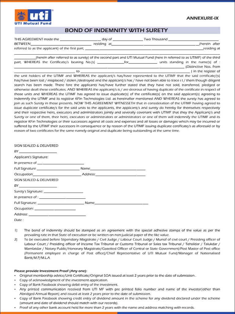 Annexure- IX Bond of Indemnity With Surety20221013-115131 | PDF