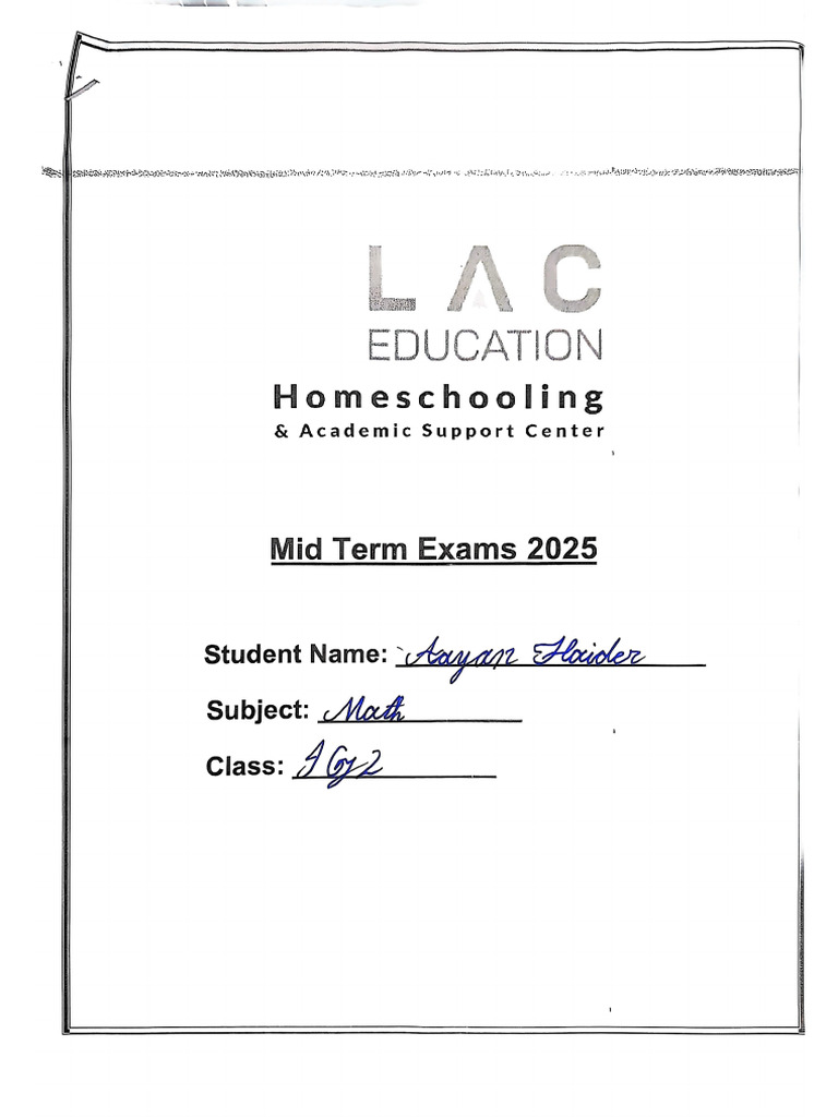 Math Mid-Term Exam Aayan Haider December 2025 | PDF