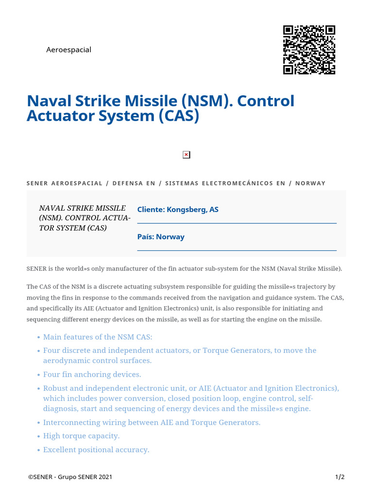 Naval Strike Missile Nsm Control Actuator System Cas | PDF