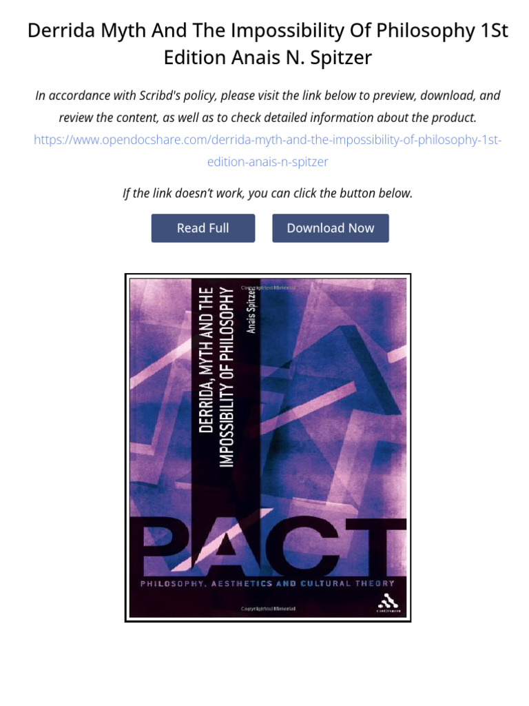 Derrida Myth and the Impossibility of Philosophy 1st Edition Anais N ...