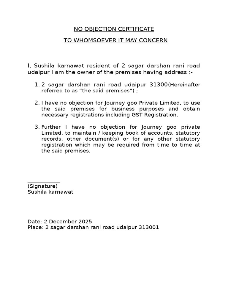 No Objection Certificate-1 | PDF