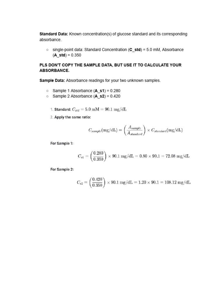Glucose Absorbance Data Analysis | PDF