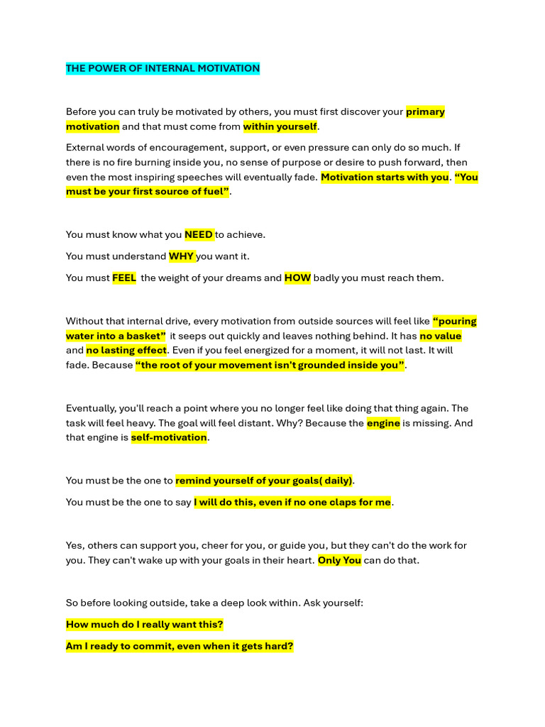 The Power of Internal Motivation | PDF