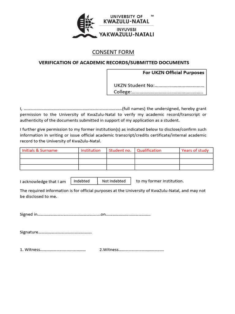 CONSENT FORM for Academic Transcript Verification | PDF