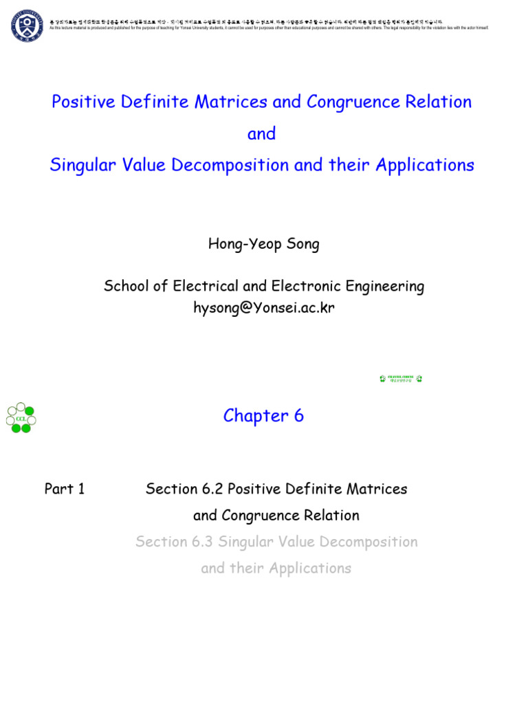 WEEK-12 Chapter 6 (Part 1) Positive Definite Matrices and Singular ...