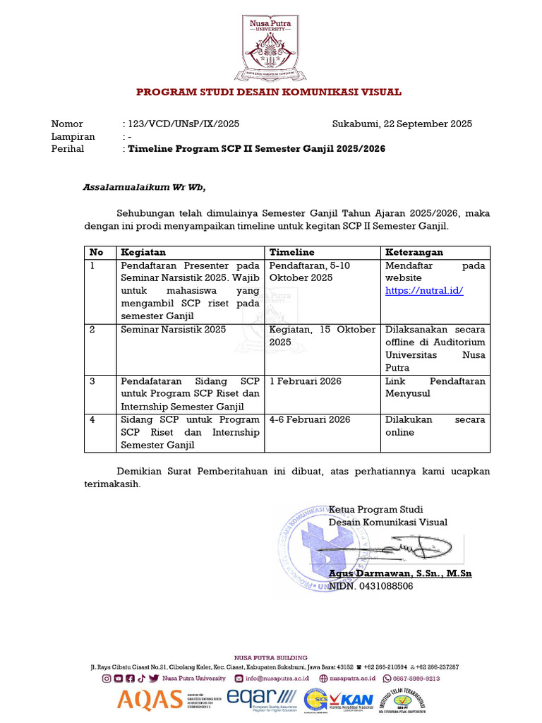 Timeline Kegiatan SCP II 2025/2026 | PDF