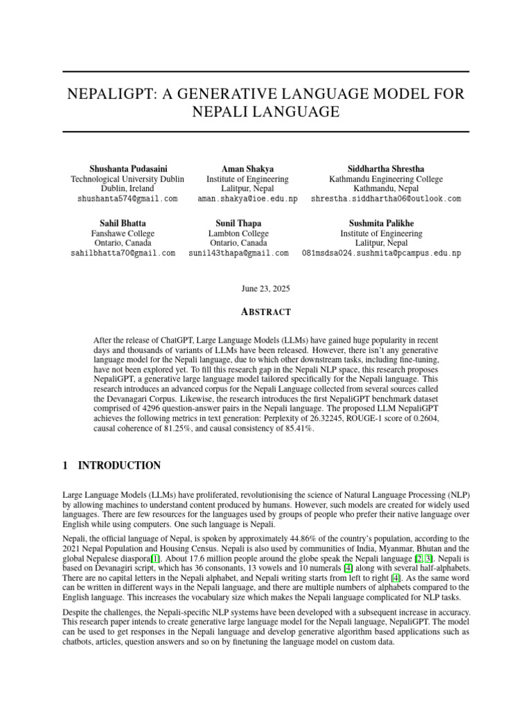 NepaliGPT: Generative Model for Nepali | PDF | Learning | Linguistics