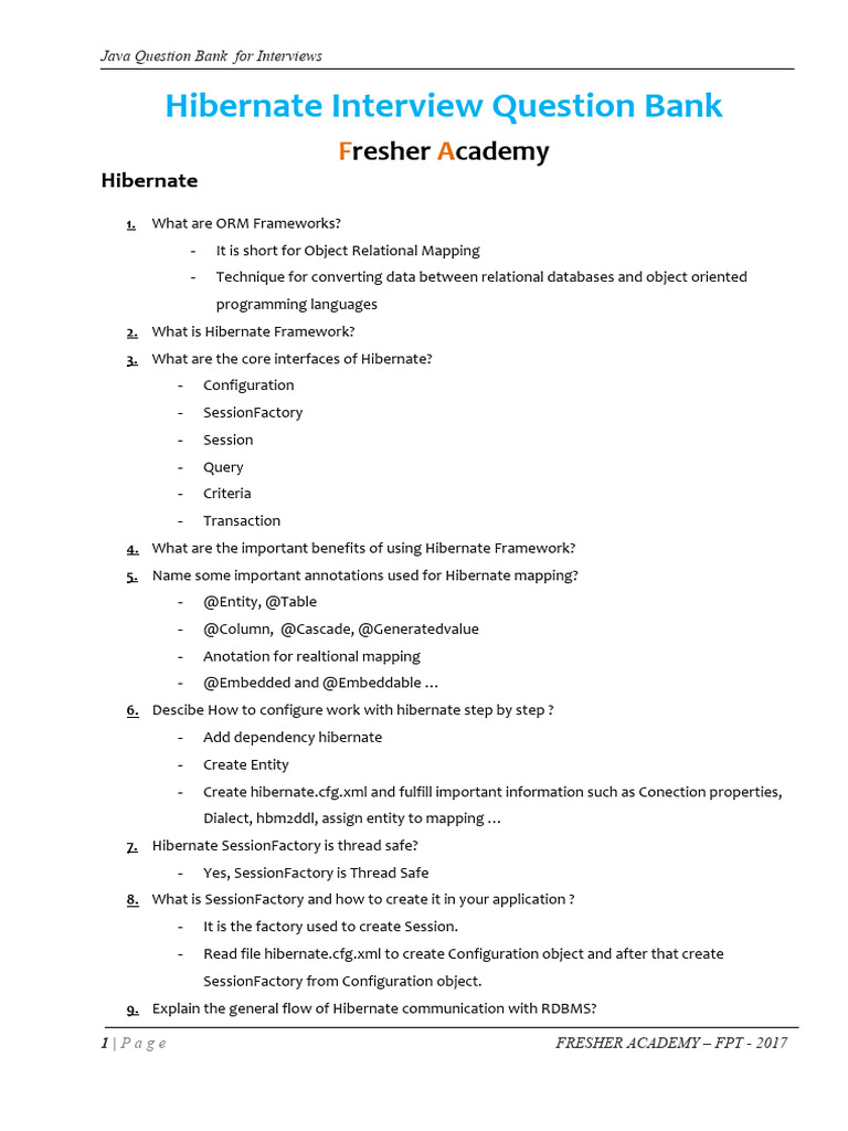 FA Hibernate Interview Question Bank v1.1 | PDF | Data Management ...
