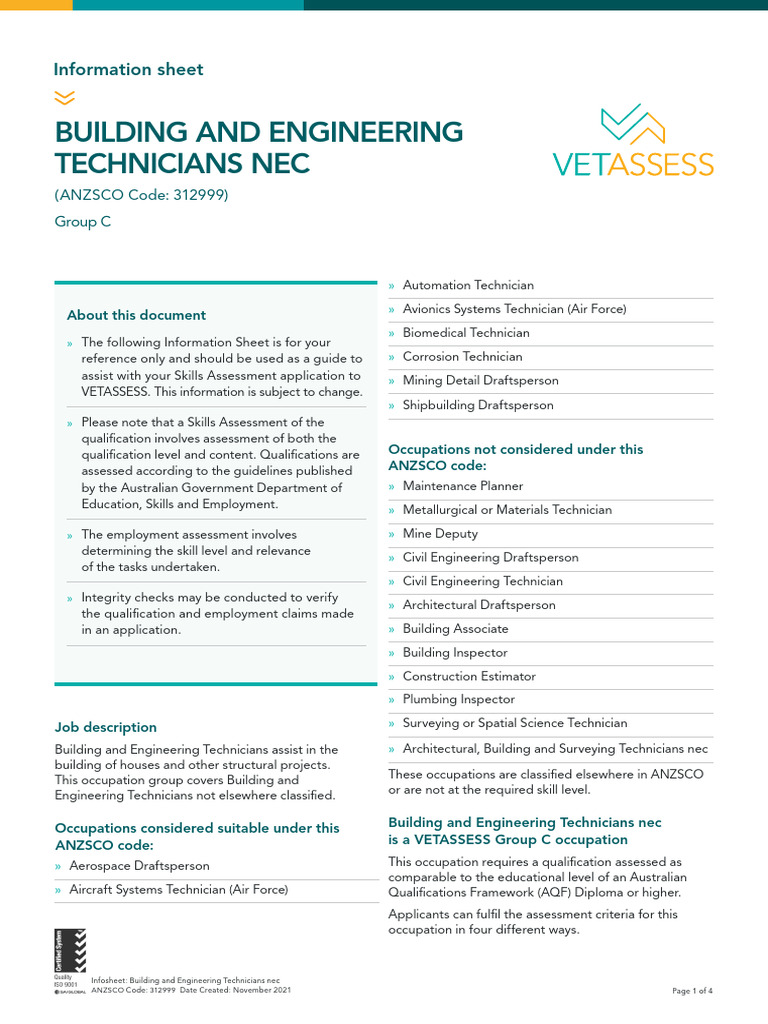 202111 Information Sheet - Building and Engineering Technicians Nec ...