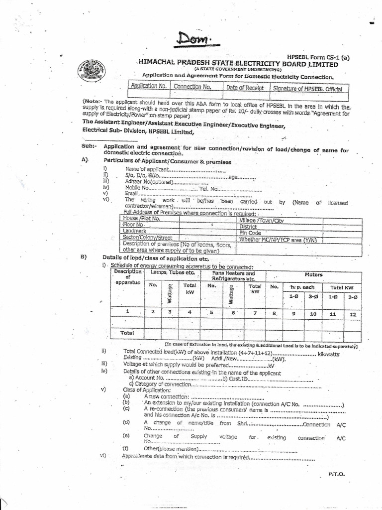 Electricity Connection Application Form | PDF