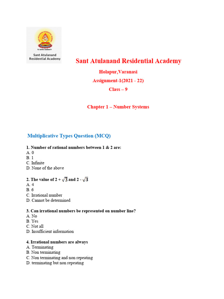 Class IX Assignment_Chapter1 | PDF