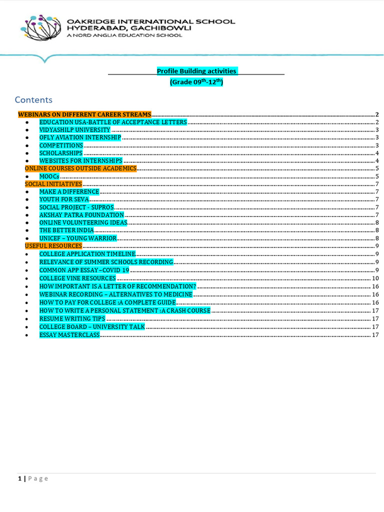Profile Building Activities for Grades 9-12 | PDF | Educational ...