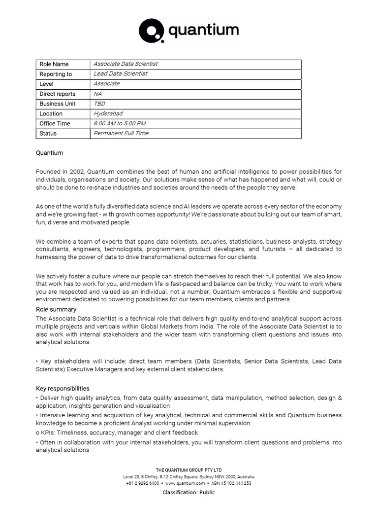 Associate Data Scientist Role at Quantium | PDF | Analytics | Data
