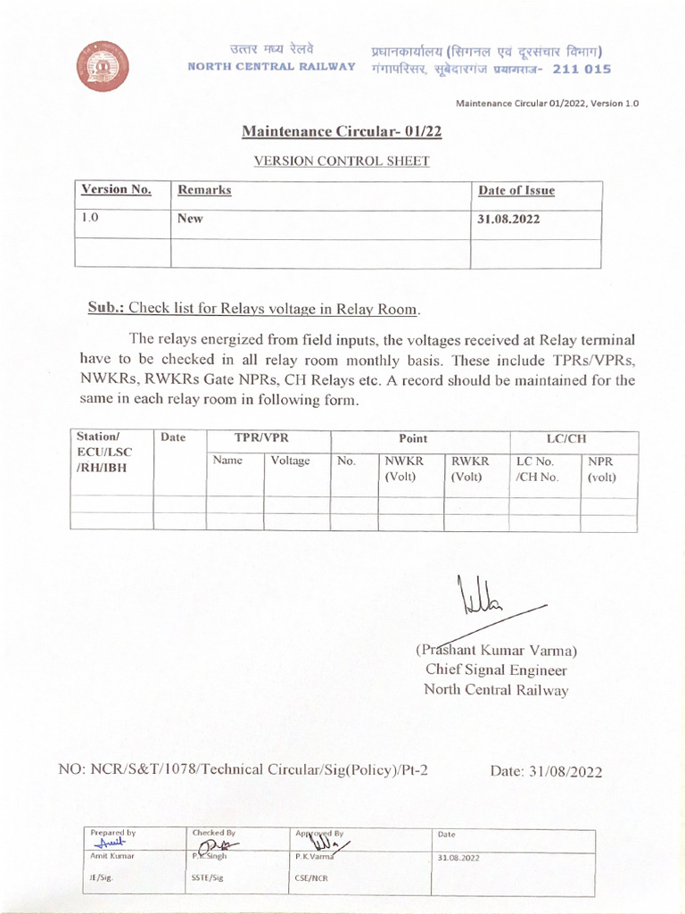 Maintenance Circular 01-22 Relay Voltage | PDF