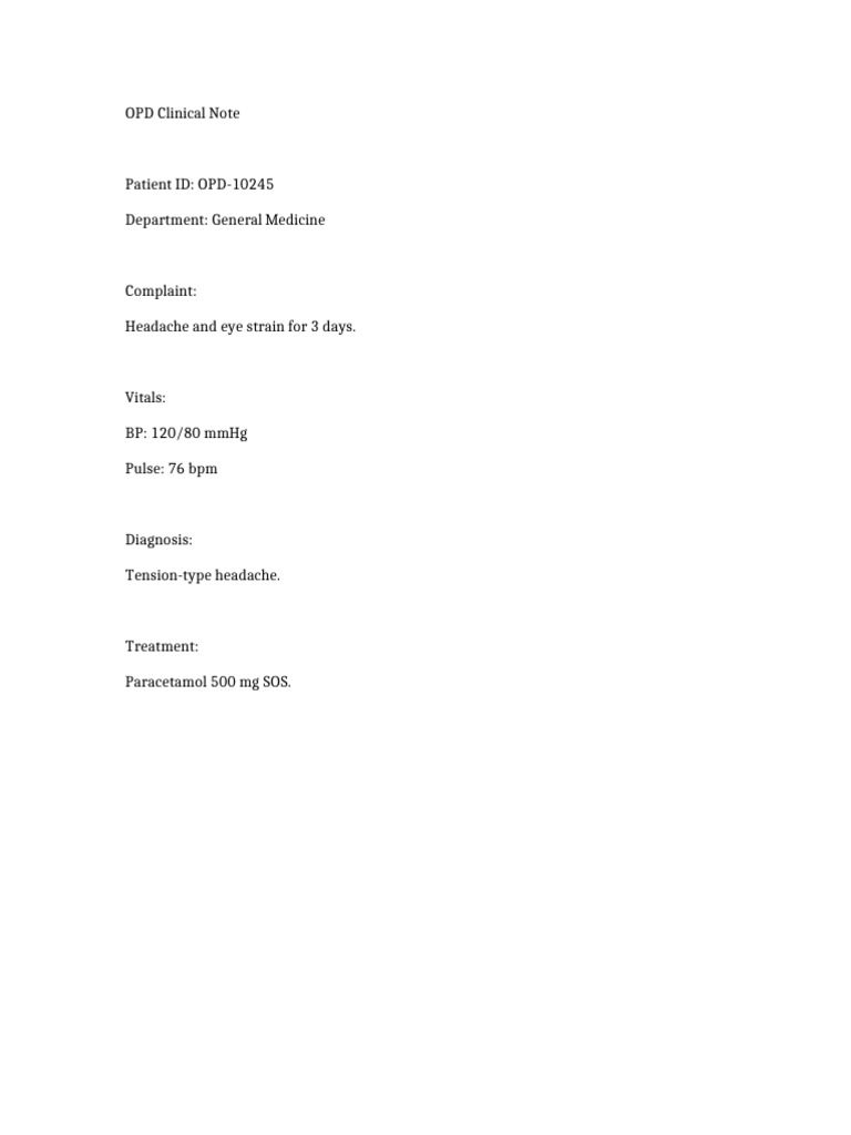 Sample OPD Clinical Note | PDF