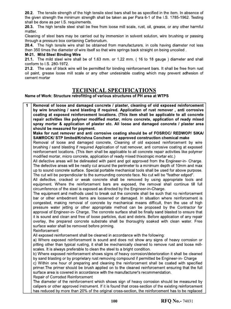 WTPS Retrofitting Works Specification and Schedule | PDF