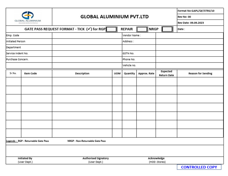 Gate Pass Format (2) | PDF
