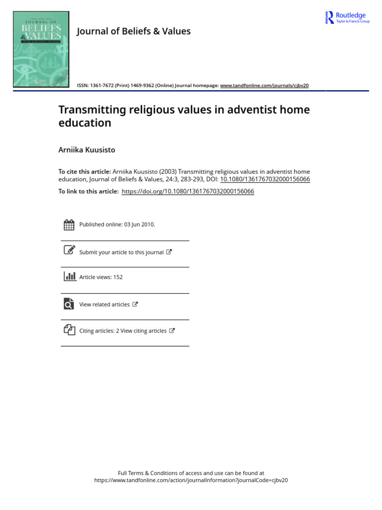 Transmitting Religious Values in Adventist Home Education | PDF ...