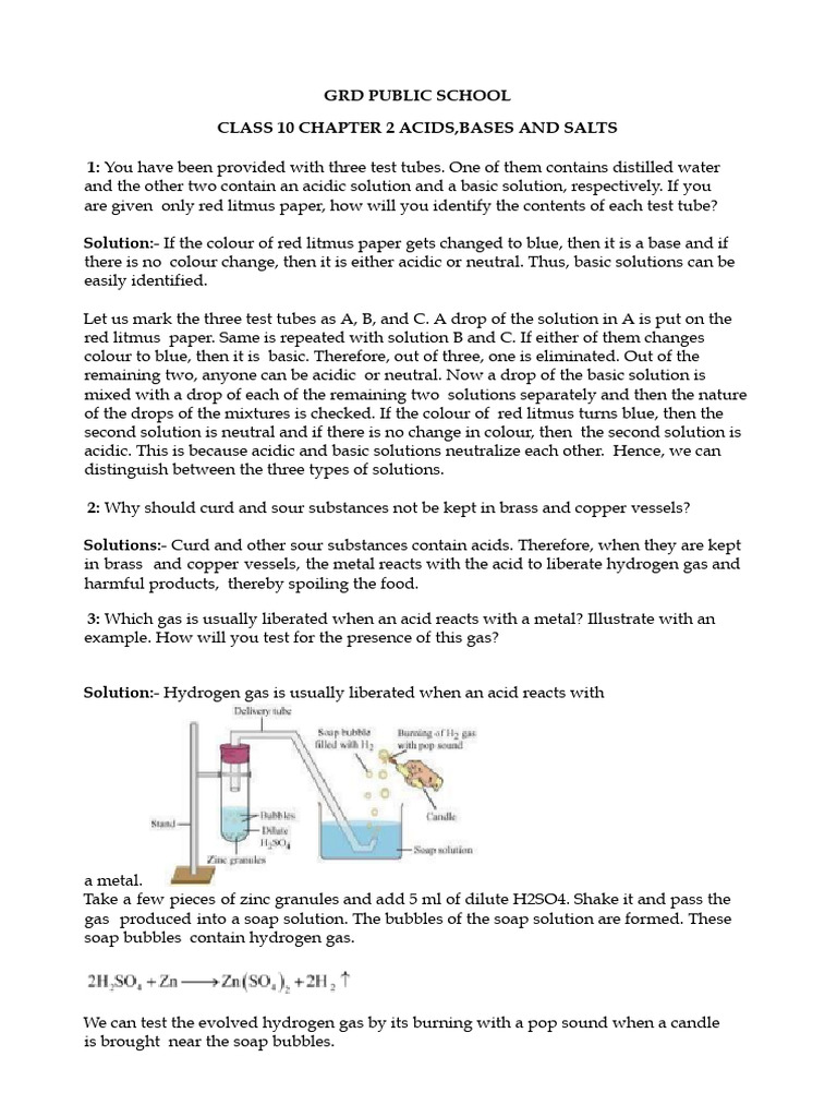 Class 10 Acids,Bases and Salts Student Copy (1) | PDF | Ph | Acid