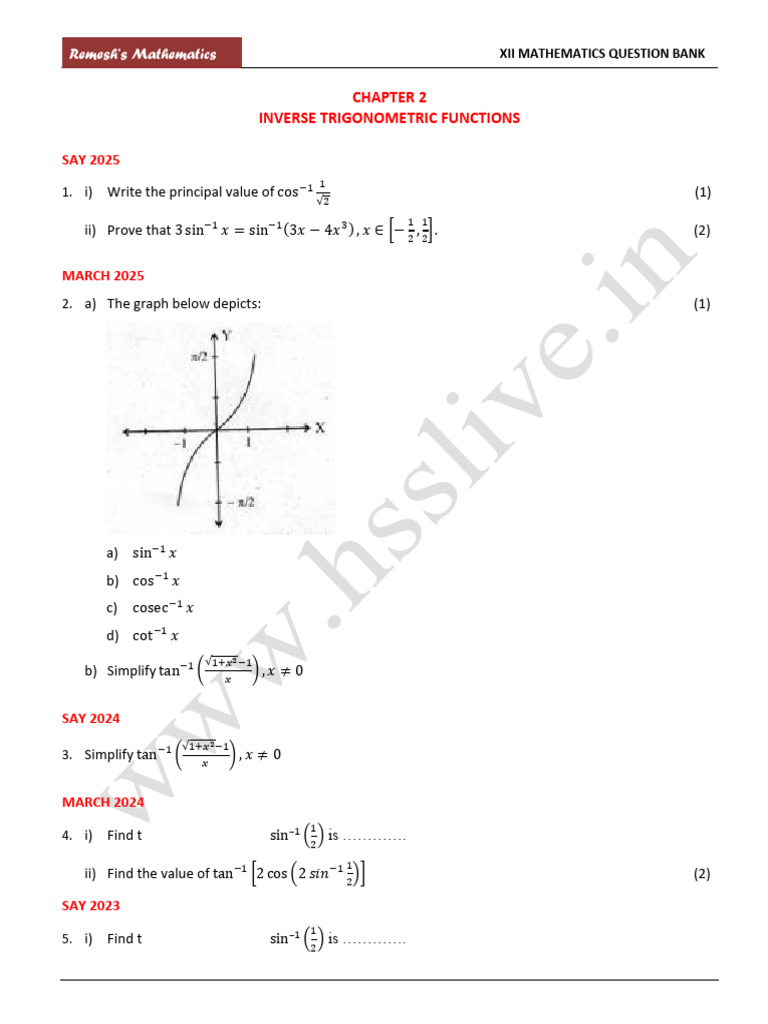 Hsslive-xii-maths-ch 2 Inverse Trigonometric Functions | PDF ...