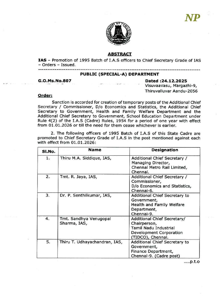 G.O. (MS) .No.807 - Chief Secretary Promotion | PDF