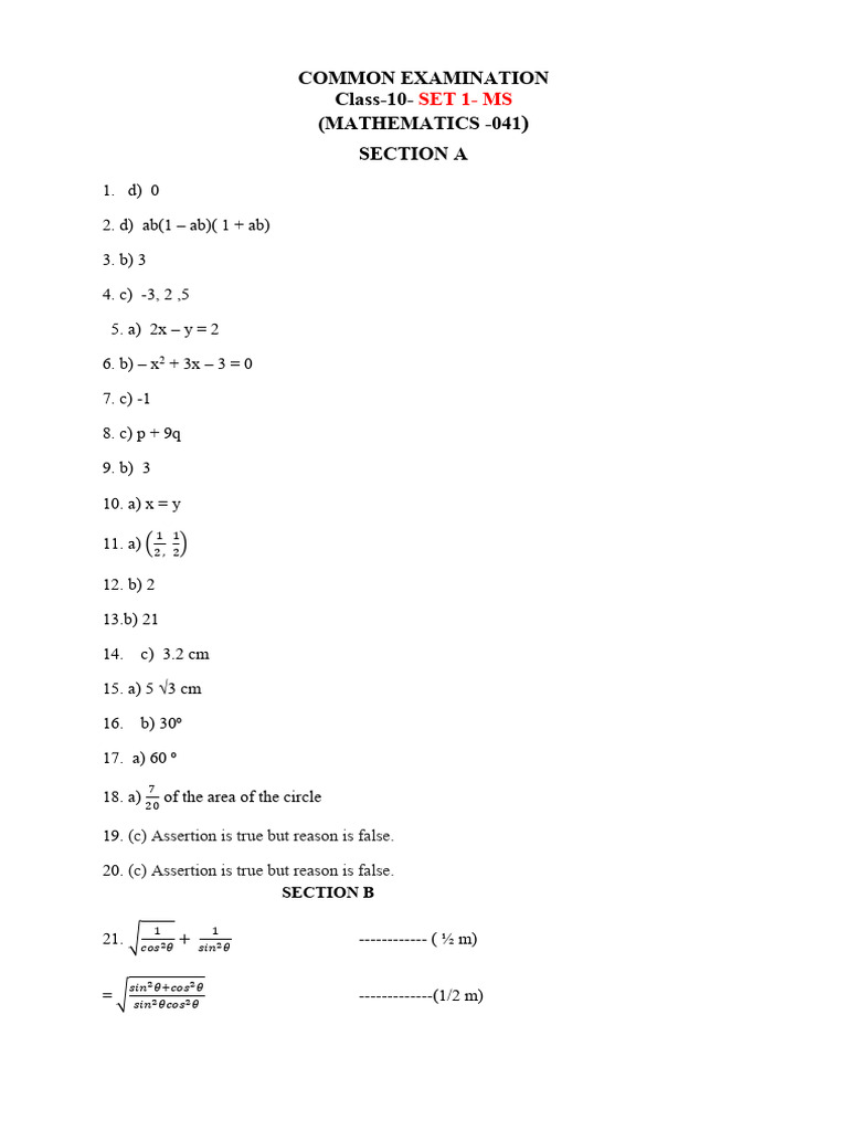 Ms - CSSC Maths Standard - Set 1 | PDF | Circle | Perpendicular