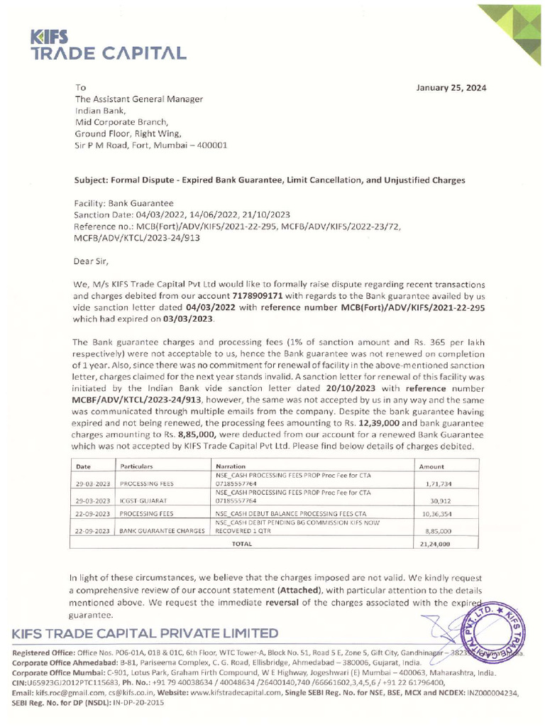 Indian Bank Dispute Letter | PDF