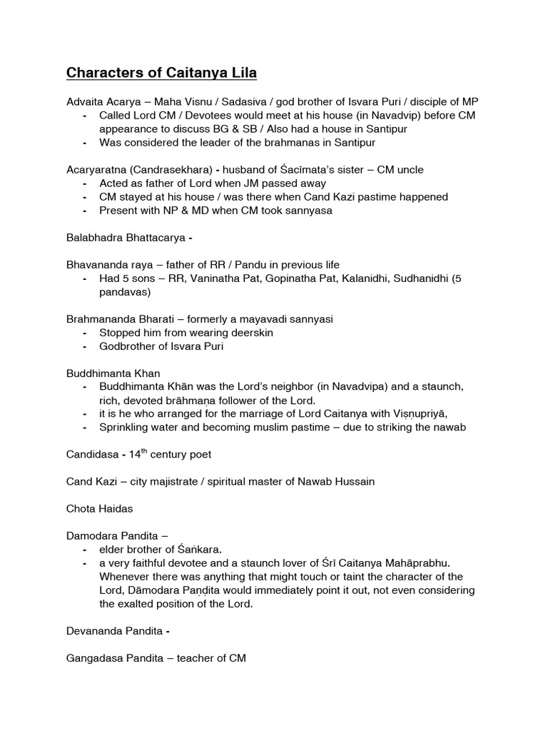 Characters of Caitanya Lila | PDF | Krishna | Hinduism