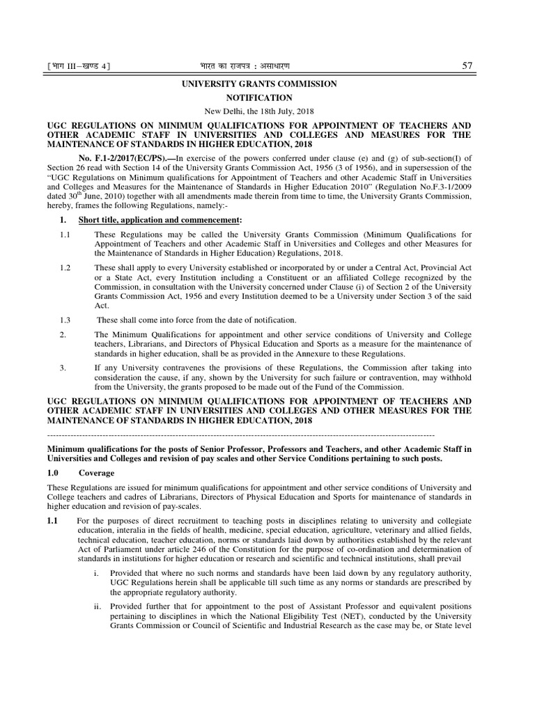 UGC Regulation Min Qualification 2018 | PDF | Academic Degree | Doctor ...