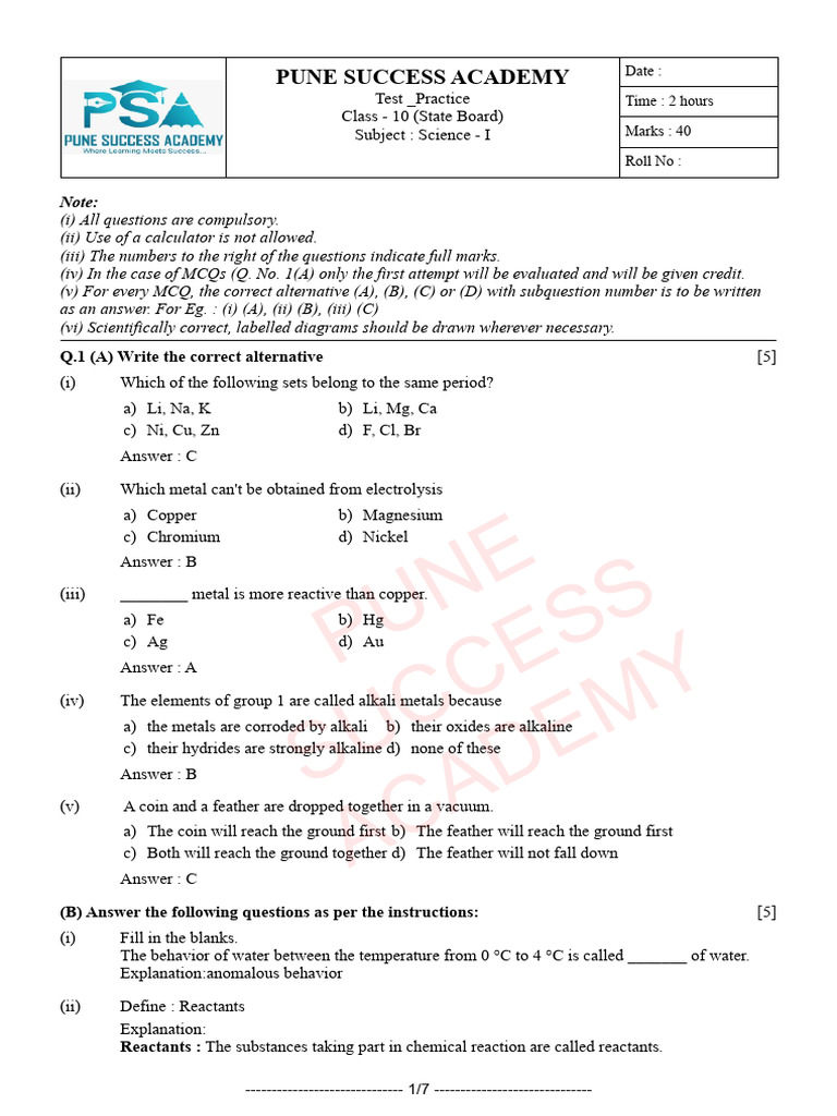 Class 10 Science Test Paper Guide | PDF | Refractive Index | Polymers