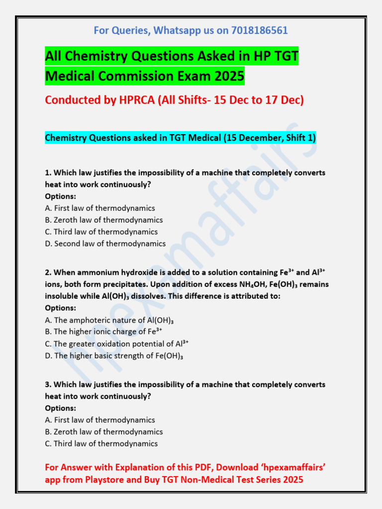 HP TGT Medical Chemistry Questions 2025 | PDF | Chemical Bond ...