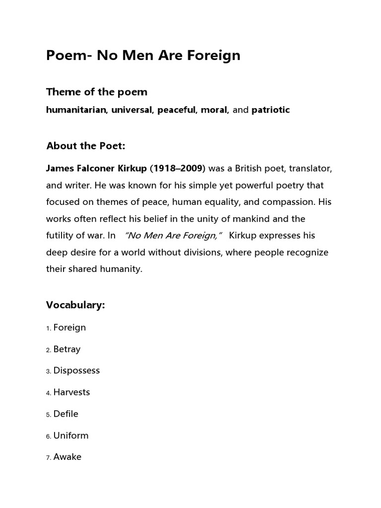 Poem - No Men Are Foreign | PDF | Poetry