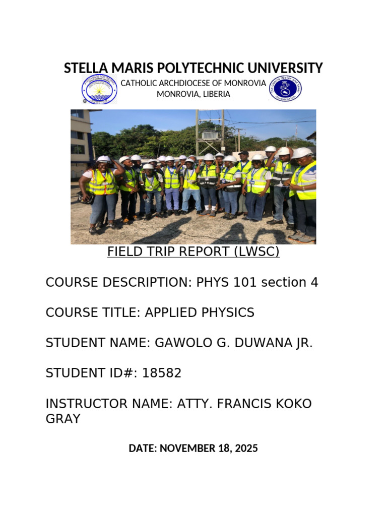 Physics 101 Field Trip Report (1) (1) | PDF | Water Purification ...