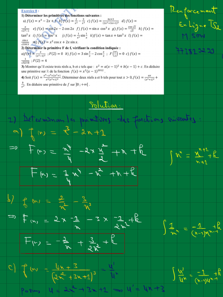 Corrigé Exo8 TD Primitives Cours en Ligne | PDF