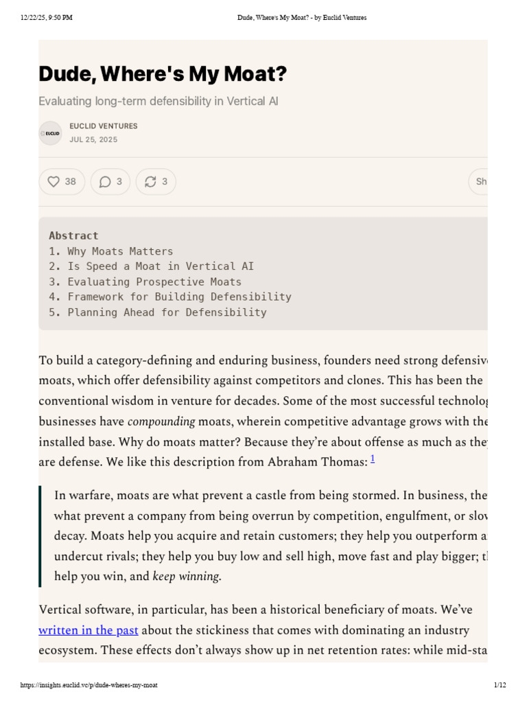 Dude, Where's My Moat_ - By Euclid Ventures | PDF | Artificial ...