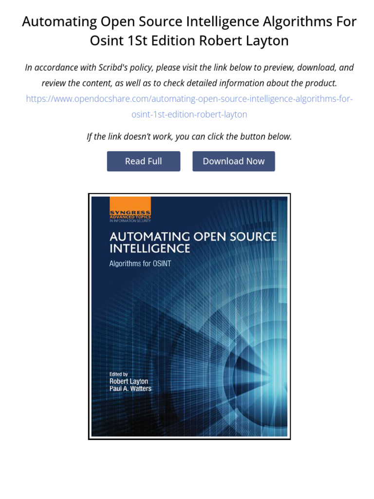 Automating Open Source Intelligence Algorithms for OSINT 1st Edition ...