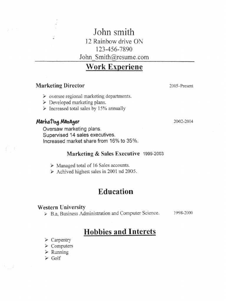 Copy of 2. Resume Example 3 (Poor Quality) | PDF