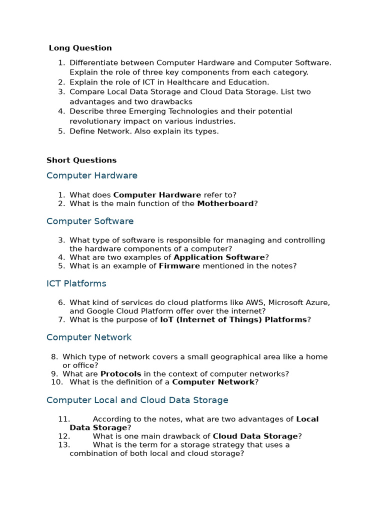 Ict Questions for Mid Terms | PDF | Computer Network | Cloud Computing
