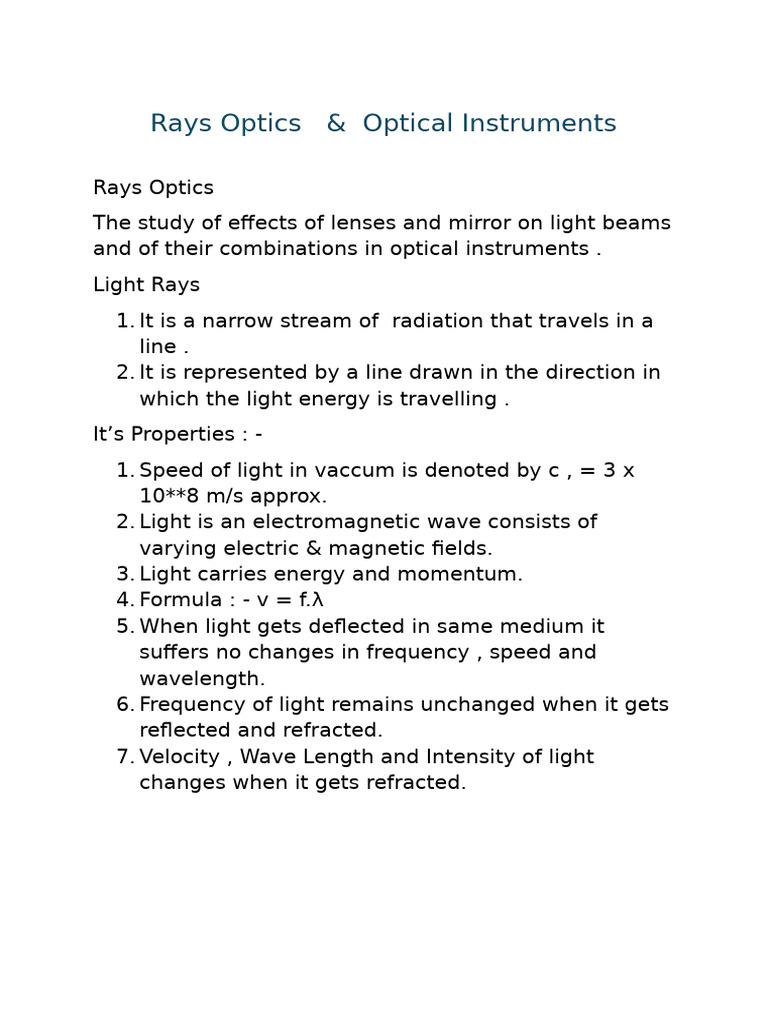 Rays Optics | PDF