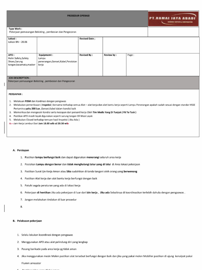 SOP Operasi Lembur Malam RJA 1a (1)_210806_171735 | PDF
