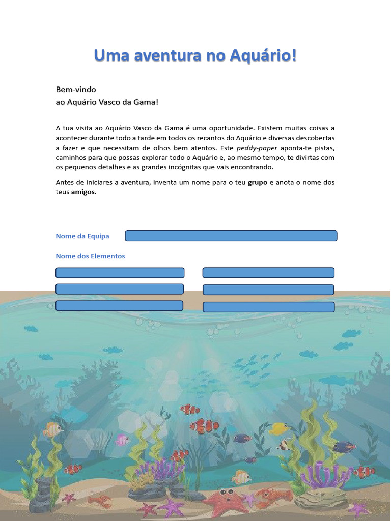 Uma aventura no Aquário | PDF | Tubarões | Aquário