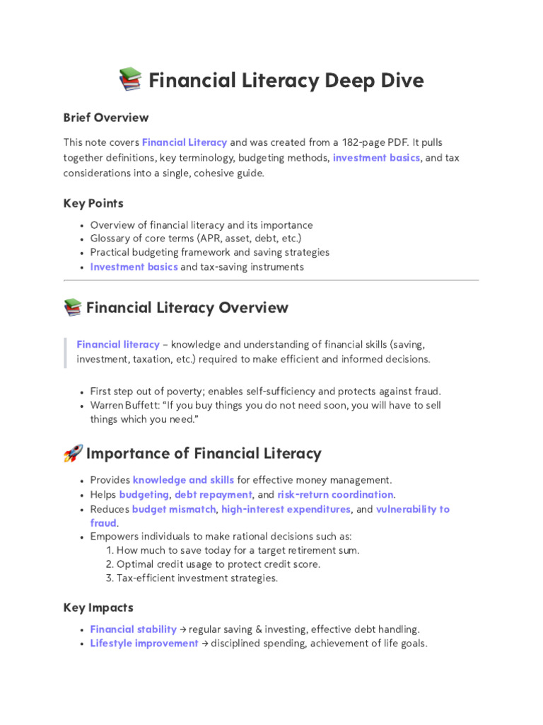 Financial Literacy Guide: Budgeting & Investing | PDF | Cost Of Living ...