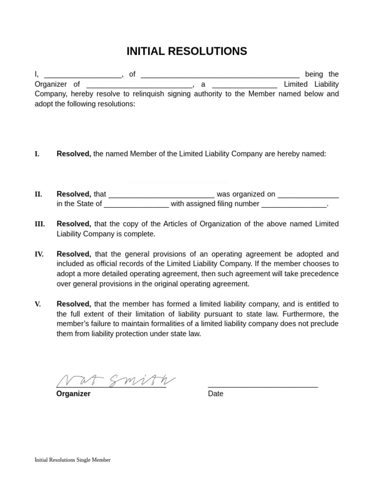 Initial Resolutions - LLC Single Member -- LYVIATM LLC (1) | PDF