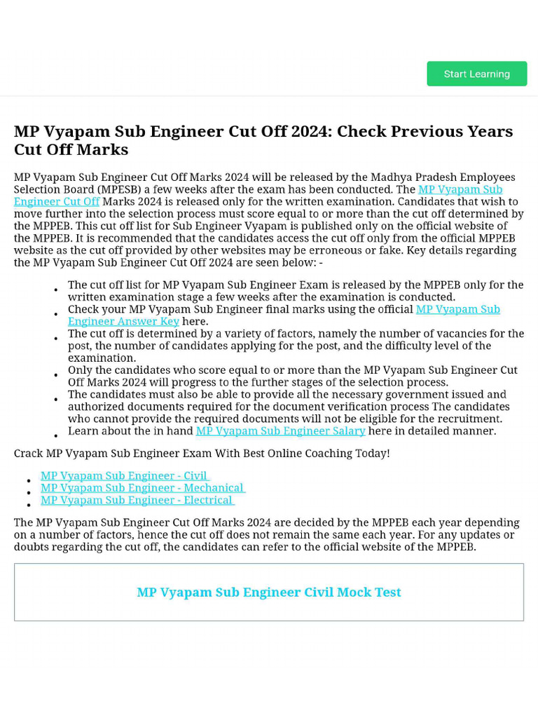 MP Vyapam Sub Engineer Cut Off 2024_ Check Previous Years Cut Off Marks ...