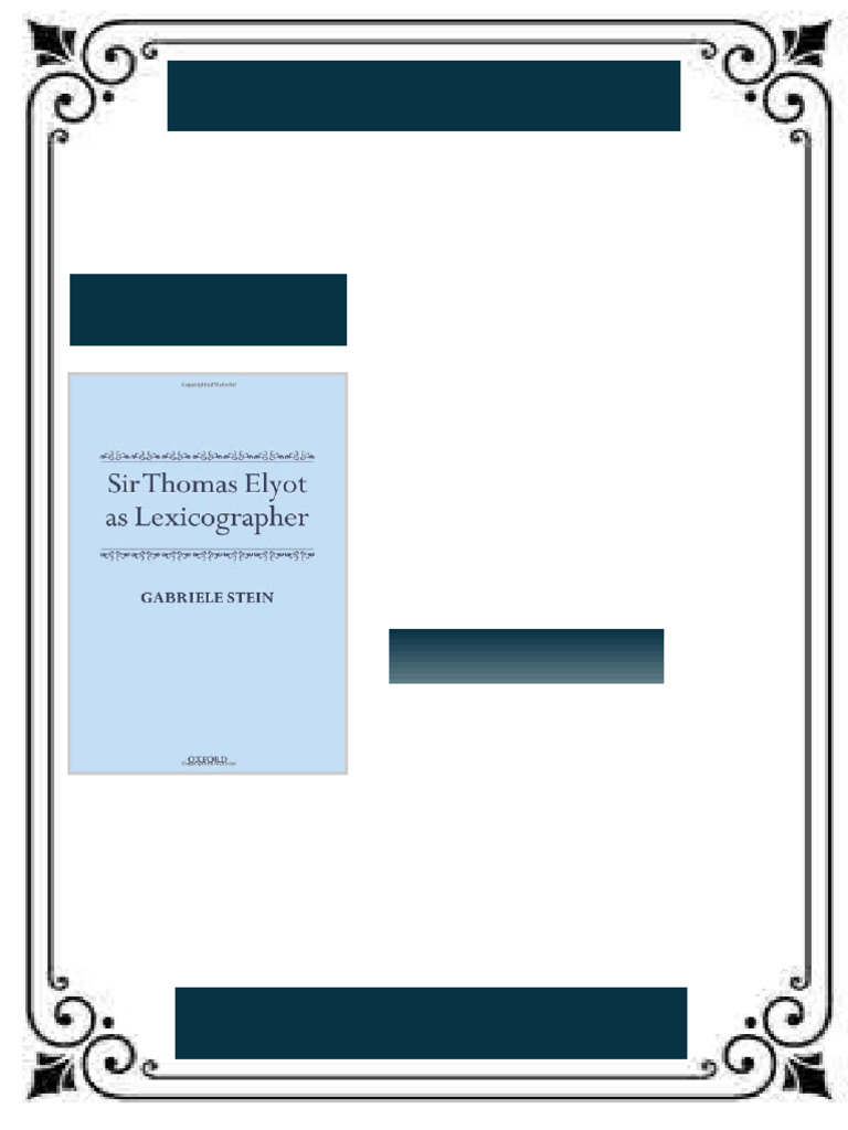 Sir Thomas Elyot as Lexicographer First Edition Gabriele G. Stein ebook ...