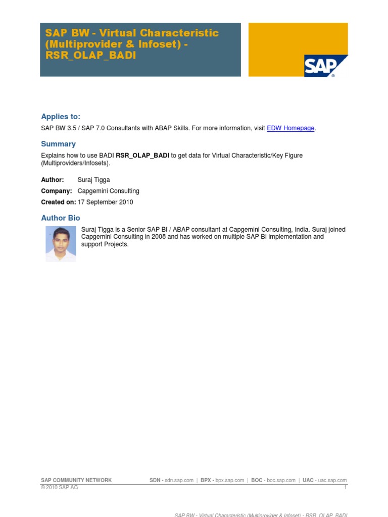 SAP BW - Virtual Characteristic (Multiprovider & Infoset) - RSR - OLAP ...