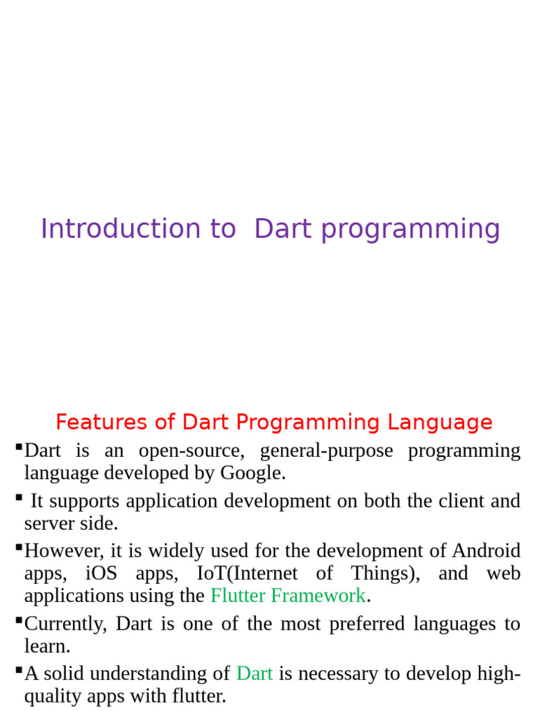 Introduction to Dart Programming Basics | PDF | Class (Computer ...