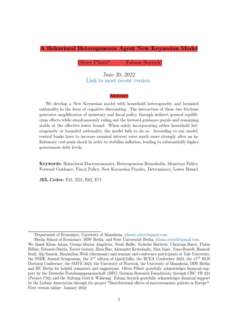 Pfaeuti&Seyrich - A Behavioral Heterogenous Agent New Keynesian Model ...